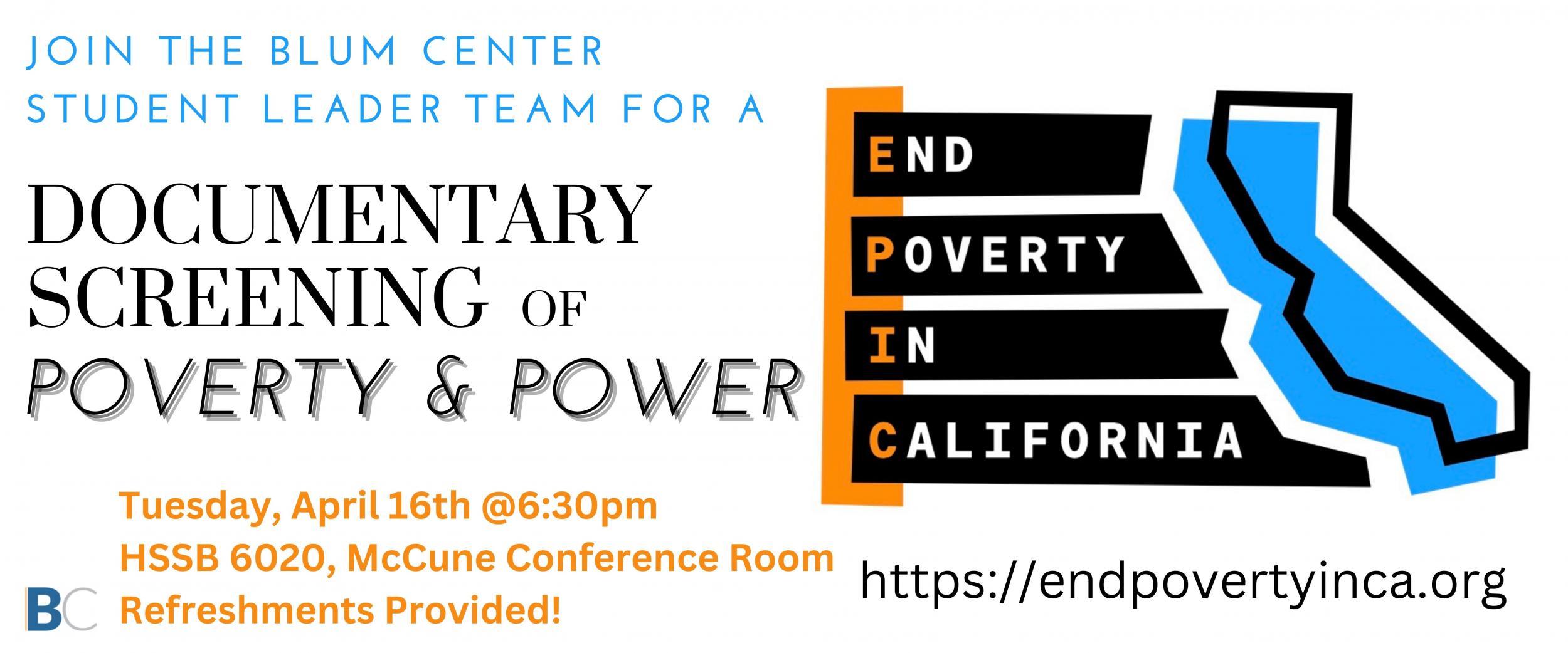 April 16th - Screening documentary POVERTY & POWER | UCSB Blum Center ...